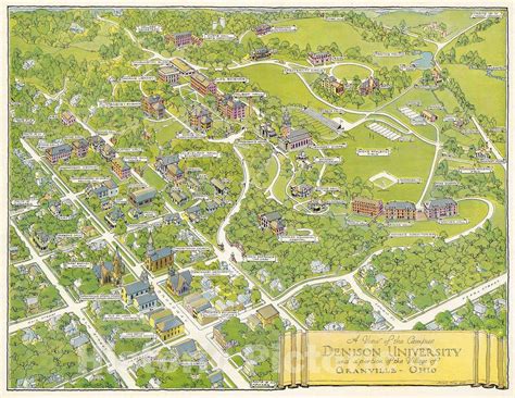 Historic Map A View Of The Campus Denison University And A Portion