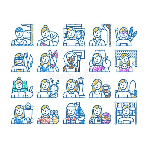 Female Sport Woman Exercise Icon Hand Drawn Stock Vector Illustration