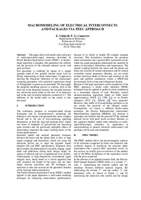 Pdf Macromodeling Of Electrical Interconnects And Packages Via Peec Approach