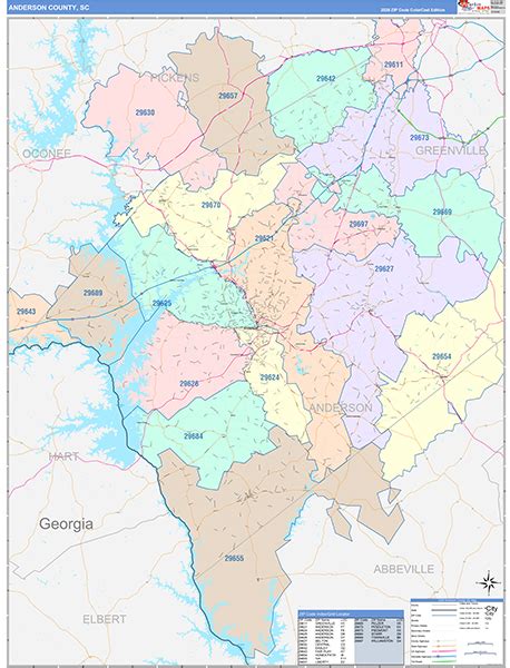 Anderson County Sc Wall Map Color Cast Style By Marketmaps Mapsales