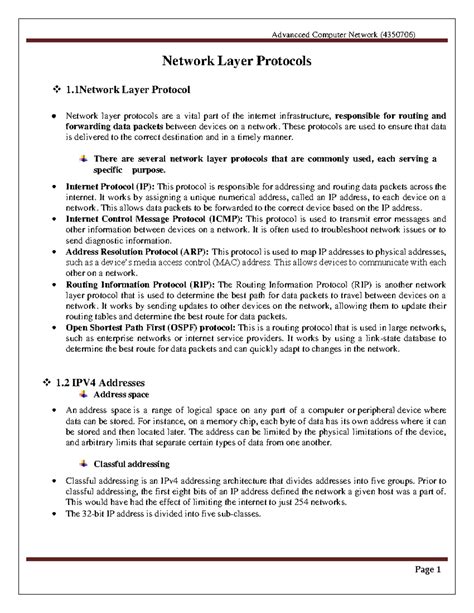 Advanced Computer Network 4350706 Network Layer Protocols Overview