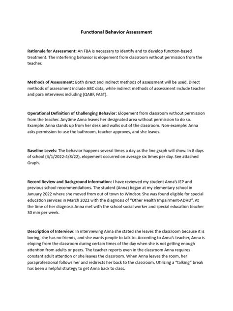 Behavior Assessment Plan Draft Tracy Worlund With Graph Pdf