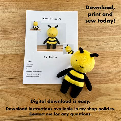Bumble Bee Sewing Pattern Bee Soft Toy Pattern Bumble Bee Etsy Australia
