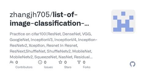 Github Zhangjh705list Of Image Classification Networks Practice On Cifar100resnet Densenet