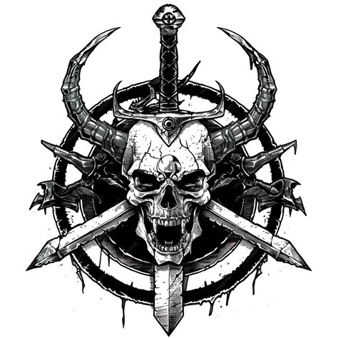Premium Photo A Drawing Of A Skull With A Sword And Swords On It