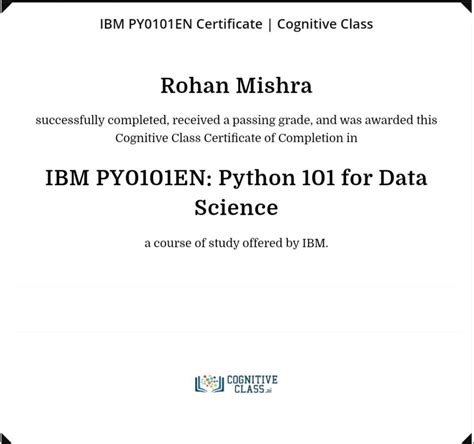 Rohan Mishra On Linkedin Ibm Python Datascience Cognitiveclass Course Certificate