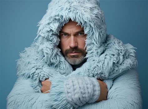 Cold And Angry Winter Man Hugging Against A Blue Background 31532674