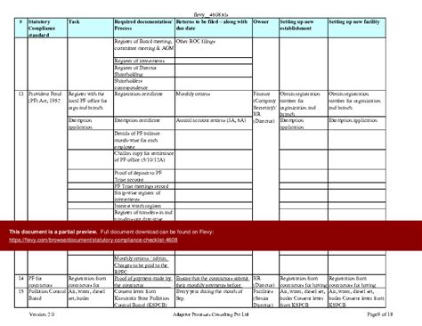 Statutory Compliance Checklist Excel Workbook Xls Flevy