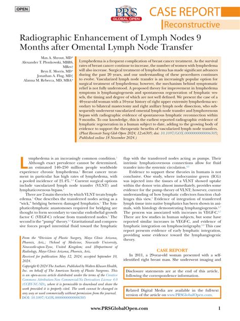 Pdf Radiographic Enhancement Of Lymph Nodes 9 Months After Omental