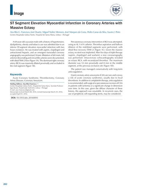 Pdf St Segment Elevation Myocardial Infarction In Coronary Arteries