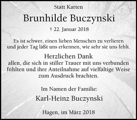 Traueranzeigen Von Brunhilde Buczynski Trauer In Nrw De