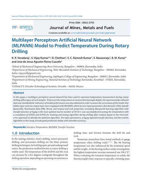 Pdf Multilayer Perceptron Artificial Neural Network Mlpann Model To Predict Temperature