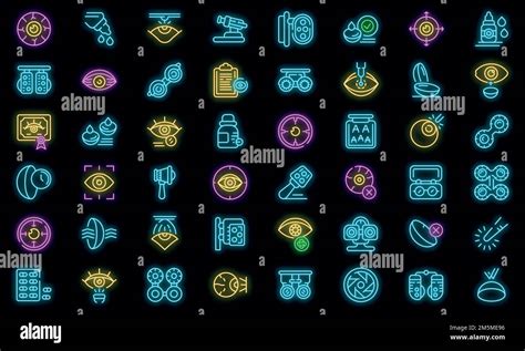 Optometry Icons Set Outline Set Of Optometry Vector Icons Neon Color