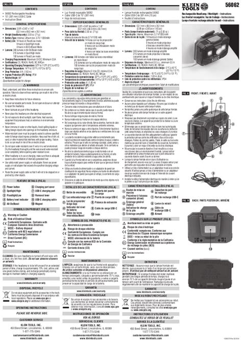 User Manual Klein Tools 56062 English 2 Pages
