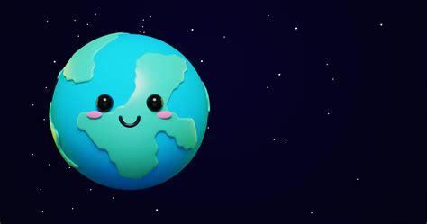 Loop Animation Of 3d Adorable Cartoon Earth Emoji Green Planet With Happy Mood In Space With