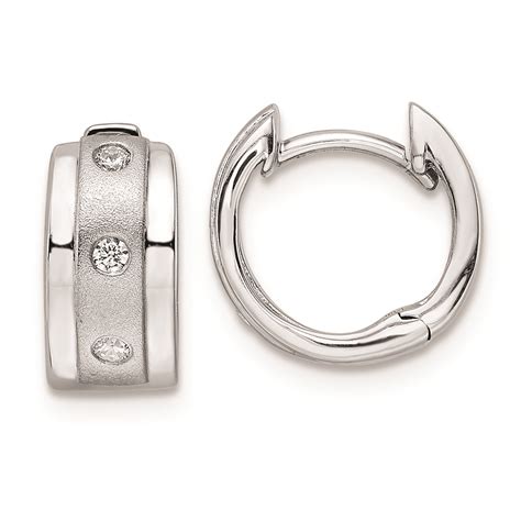 Sterling Silver Rh Polished Cz Hoop Earrings Unclaimed Diamonds