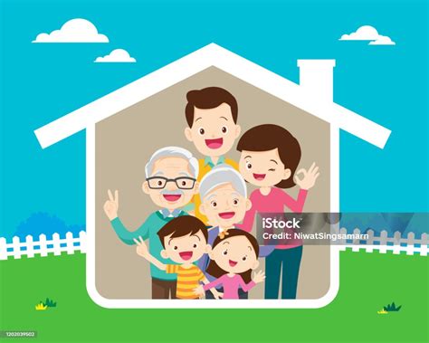 Konsep Rumah Keluarga Bahagia Ilustrasi Stok Unduh Gambar Sekarang Atap Di Bawah Keluarga