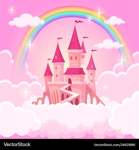 Castle Of Princess Fantasy Flying Palace In Pink Vector Image