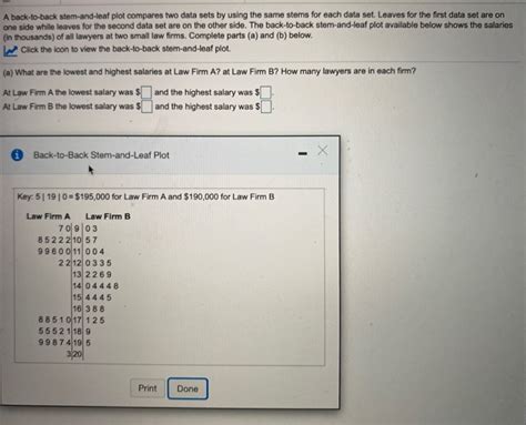 Solved A Back To Back Stem And Leaf Plot Compares Two Data