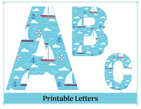 Nautical Sailboat Alphabet Letters A Z Numbers 0 9 Clip Art Printable