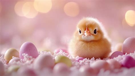Fluffy Chick Among Pastel Easter Eggs Stock Illustration Illustration