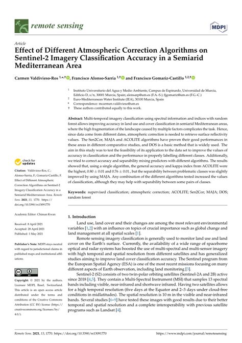 Pdf Effect Of Different Atmospheric Correction Algorithms On Sentinel