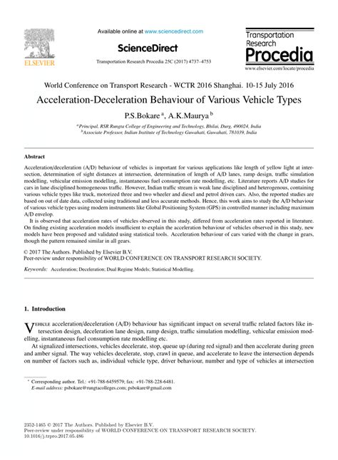 Pdf Acceleration Deceleration Behaviour Of Various Vehicle Types