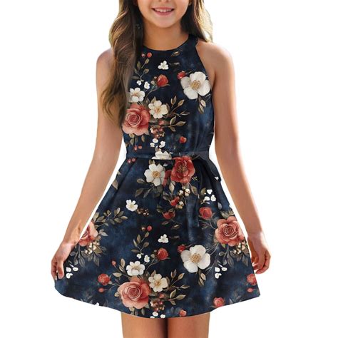 Tqwqt Halter Dresses For Girls Summer Sleeveless Girls Sundress Size 10