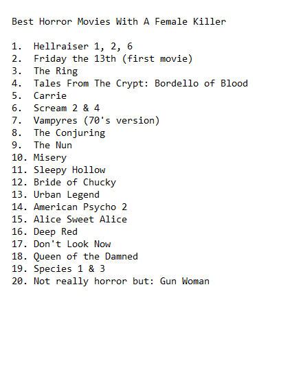 Best Horror Movies With Female Killers By Siil3ntj On Deviantart