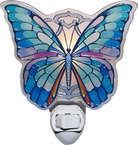 Vouwowox Butterfly Night Light Stained Glass Styled Plug In Wall