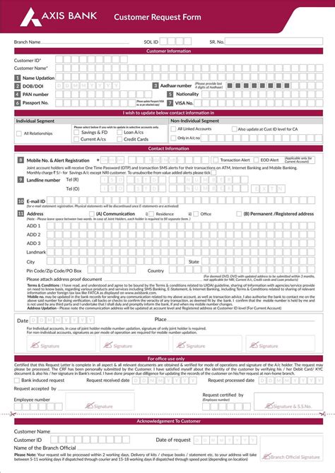 Axis Bank Customer Request Form Download In Pdf
