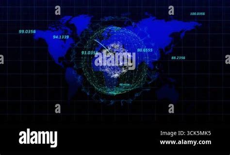 Wireframe Pulsing Earth Rotating On Grid Neon Arcs Springing From Continents Mapping Data
