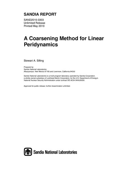 A Coarsening Method For Linear Peridynamics Unt Digital Library