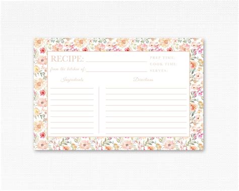 Dahlia Recipe Cards Watercolor Floral 4x6 Design For Recipe Boxes
