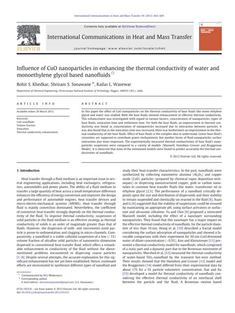 Influence Of Cuo Nanoparticles In Enhanc Pdf Nanoparticle Heat