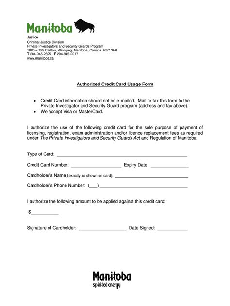 Fillable Online Authorized Credit Card Usage Form Credit Card