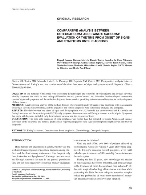 Pdf Comparative Analysis Between Osteosarcoma And Ewings Sarcoma