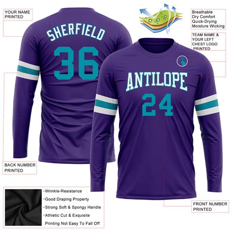 Custom Purple Teal White Long Sleeve Performance T Shirt Free Shipping