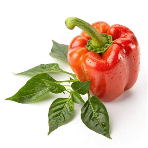 Fresh Sweet Pepper With Leaves Isolated Stock Illustration