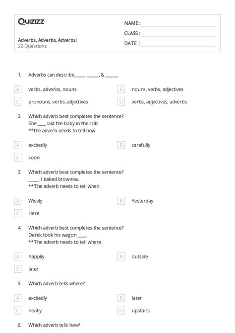 50 Adverbs Worksheets For 7th Class On Quizizz Free And Printable