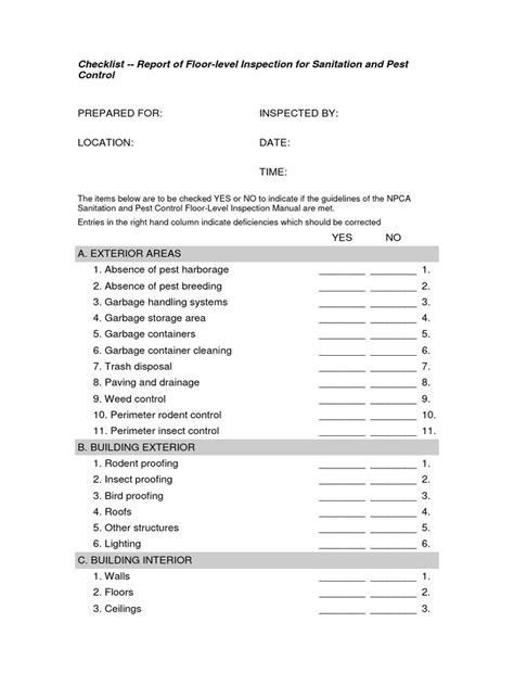 Checklist For Pest Control Pdf Pest Control Housekeeping