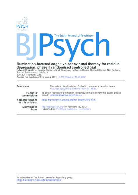 Pdf Rumination Focused Cognitive Behavioural Therapy For Residual Depression Phase Ii