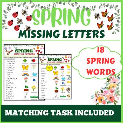 Spring Missing Letters Activity 18 Spring Words Pictures And Answer Key
