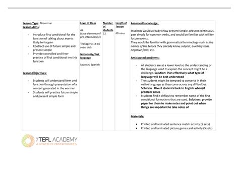 The Tefl Academy Assignment B Lesson Plan Form And Paragraph The Tefl Academy Stuvia Sa