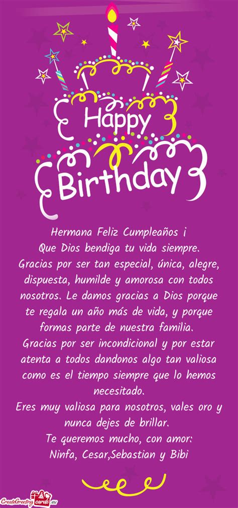 Hermana Feliz Cumpleaños ¡ Free Cards