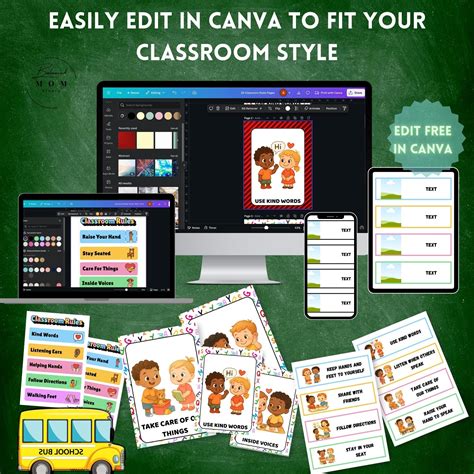 Visual Classroom Rules Poster Set Editable Charts And Labels Digital