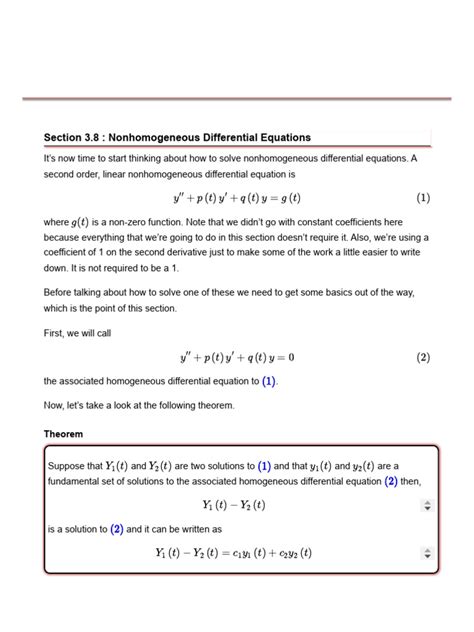 Differential Equations Nonhomogeneous Differential Equations Pdf Mathematics Calculus