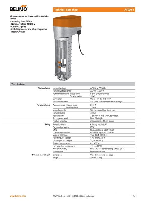 Technical Data Sheet Av230 3 Belimo