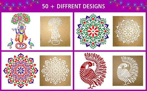 Solobolo Happy Diwali Rangoli Stencil With 6 Rangoli Colours Flower