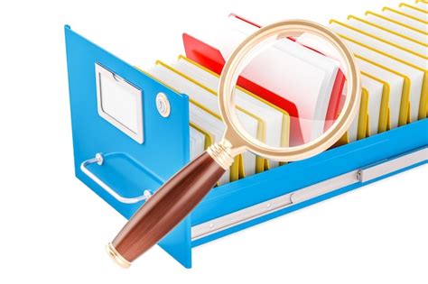 Premium Photo File Search Concept Folders With Magnifying Glass D Rendering